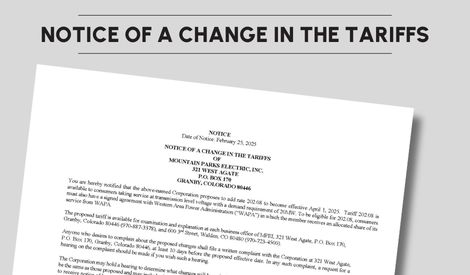 Notice of Change in Tariffs | Mountain Parks Electric, Inc